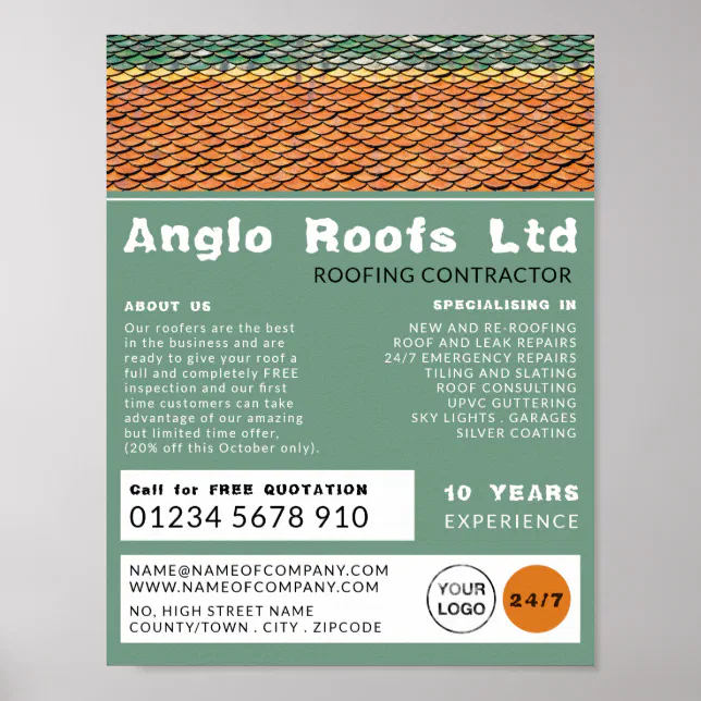 Roof Tiles, Roofer, Roofing Contractor Advertising Poster | Zazzle