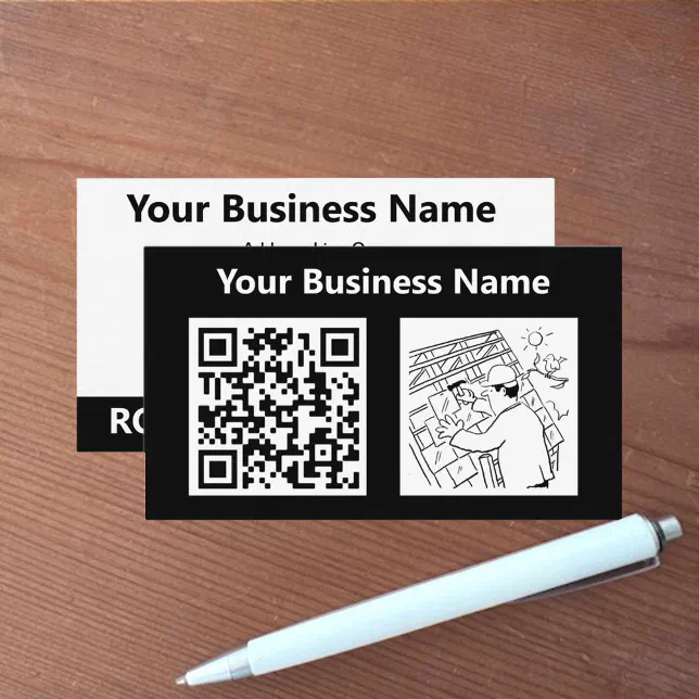 Roofing Contractor Illustration & QR Code Business Card | Zazzle