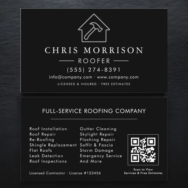 Roofing Contractor QR Code Business Card | Zazzle