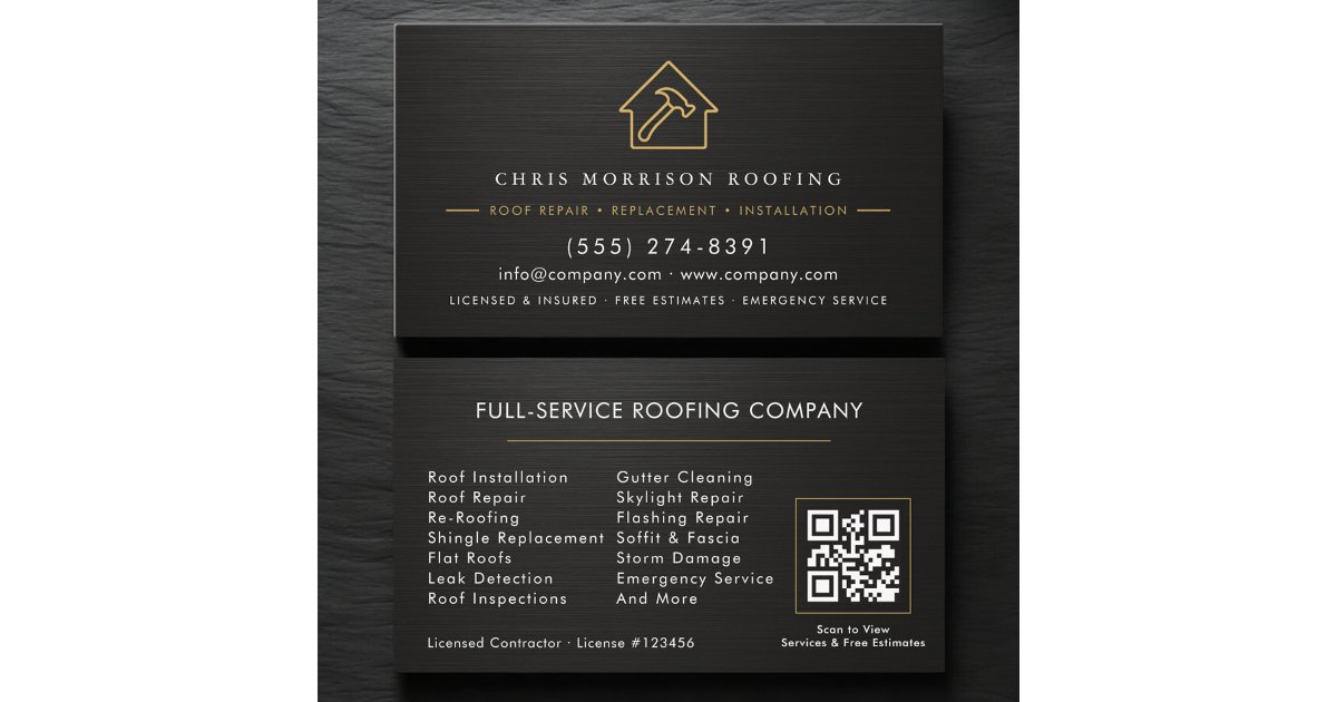 Roofing QR Code Metallic Business Card | Zazzle