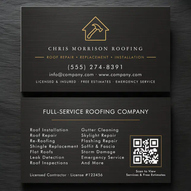 Roofing QR Code Metallic Business Card | Zazzle