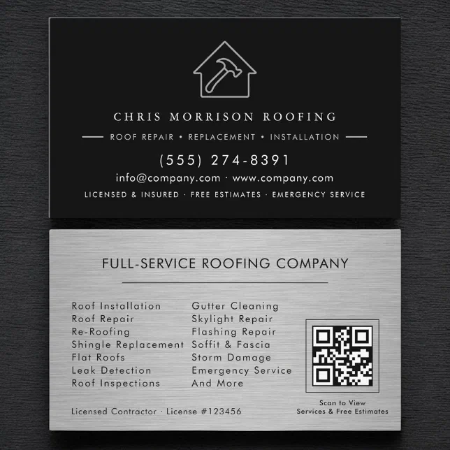 Roofing Roofer Contractor Metallic QR Code Business Card | Zazzle