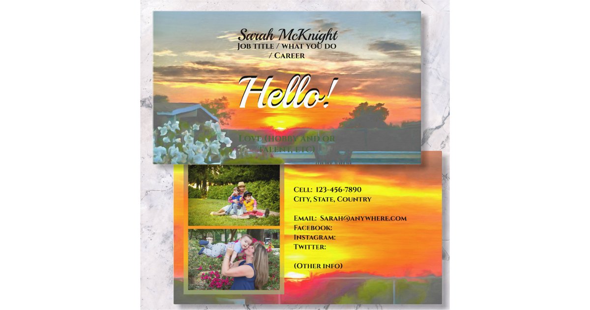 Rooftop Sunset Hello 2295 Calling Card | Zazzle