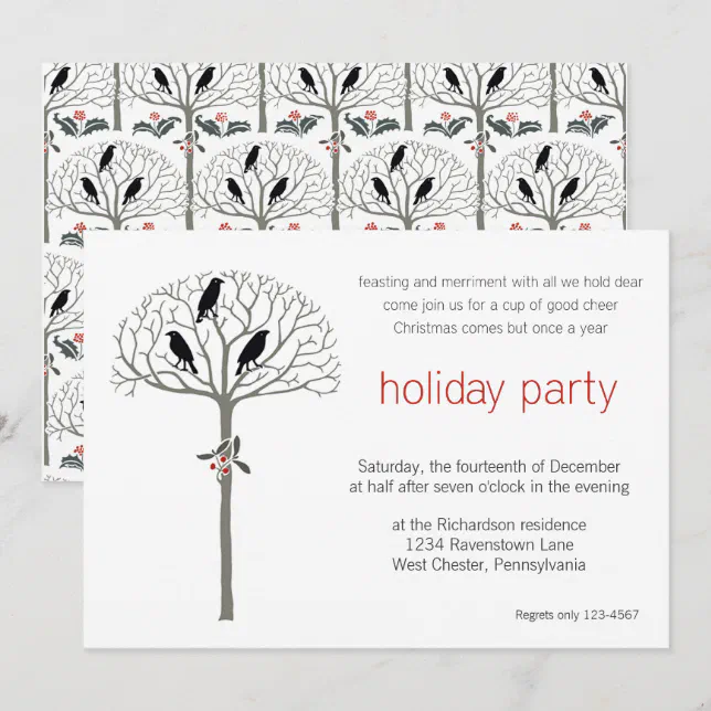 Rook and Holly Christmas Party Custom Invitation | Zazzle