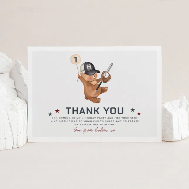 Rookie 1st Birthday Bear - Thank You Card | Zazzle
