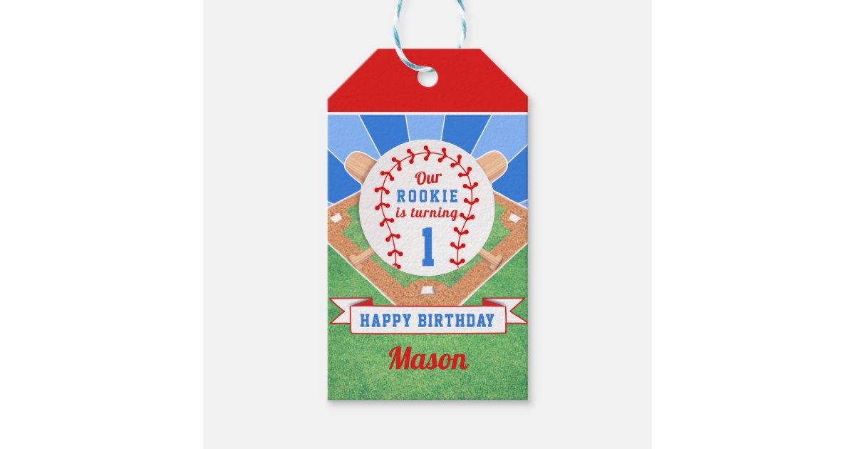 Rookie Baseball 1st Birthday Sticker Gift Tags | Zazzle