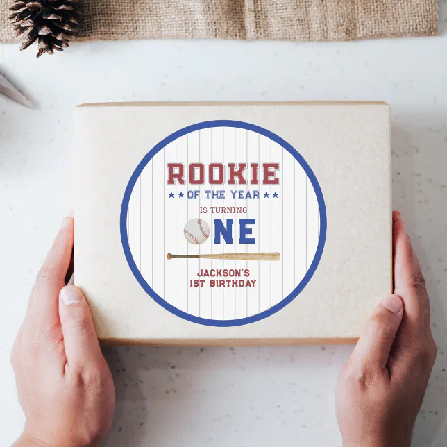 Rookie of the Year 1st Birthday Baseball Classic Round Sticker | Zazzle