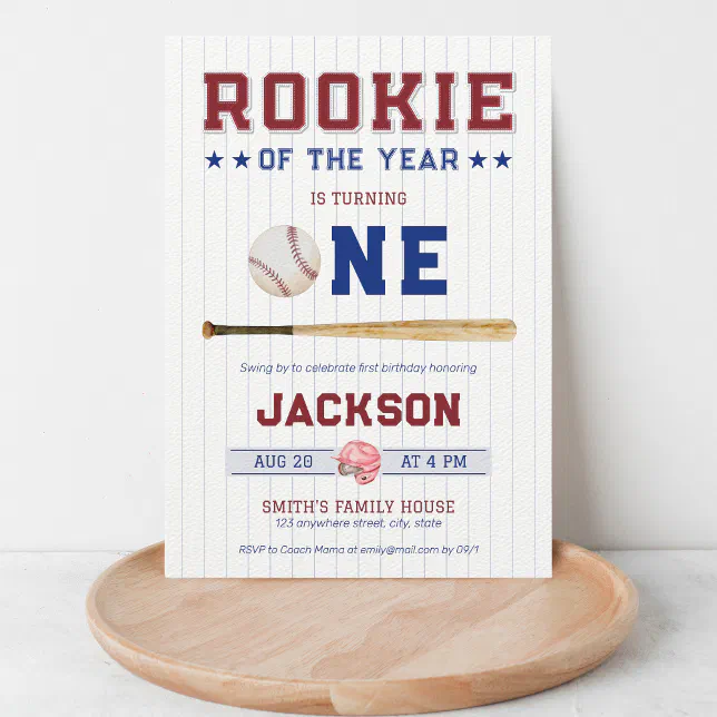 Rookie of the Year 1st Birthday Baseball Invitation | Zazzle