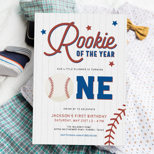 Rookie of the Year 1st Birthday Baseball Party Invitation | Zazzle