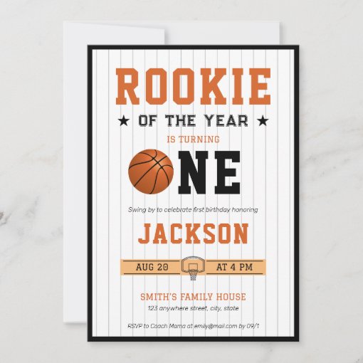 Rookie of the Year 1st Birthday Basketball Photo Invitation | Zazzle