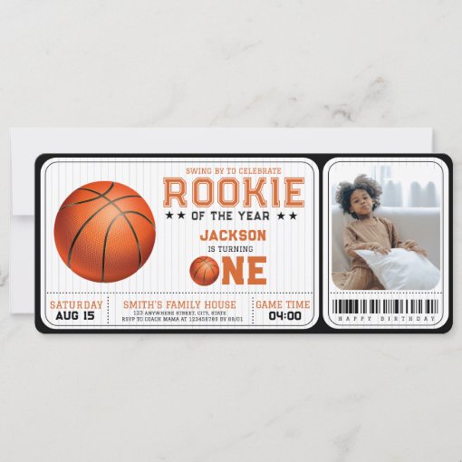 Rookie of the Year 1st Birthday Basketball Photo Invitation | Zazzle