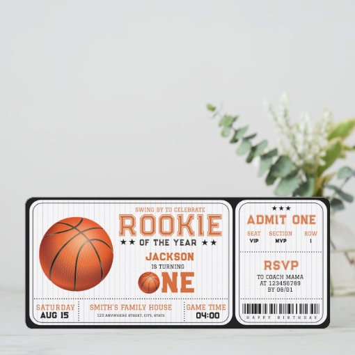 Rookie of the Year 1st Birthday Basketball Ticket Invitation | Zazzle