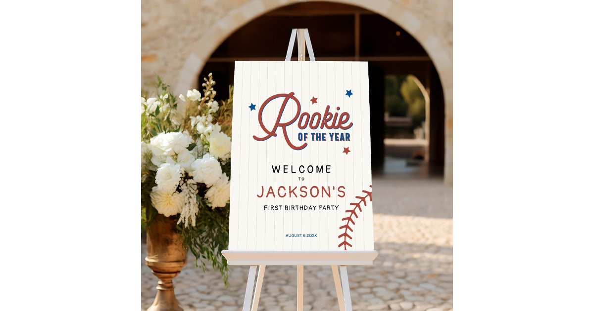 Rookie of the Year 1st Birthday Party Welcome Sign | Zazzle