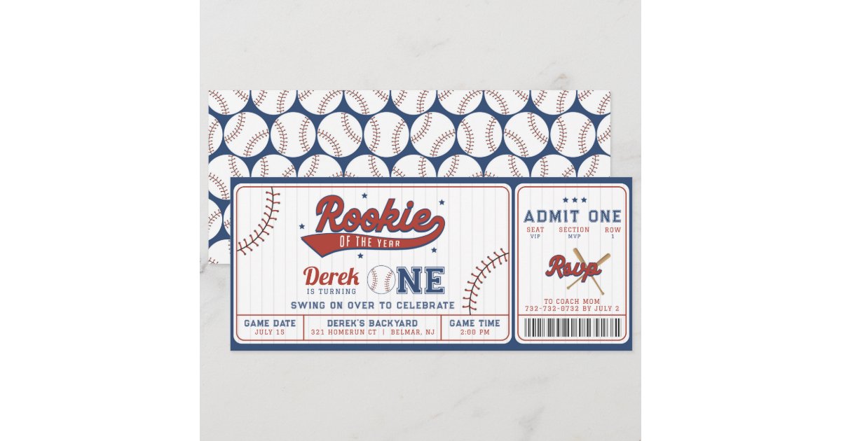 Rookie of the Year 1st Birthday Ticket Invitation | Zazzle