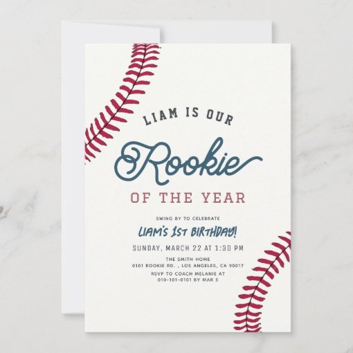 Rookie of the Year Baseball 1st Birthday Invitation | Zazzle