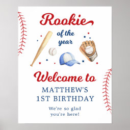 Rookie of the Year Baseball First Birthday Welcome Poster | Zazzle