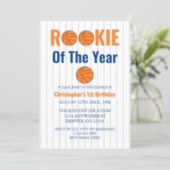 Rookie Of The Year Basketball 1st Birthday Invitation | Zazzle