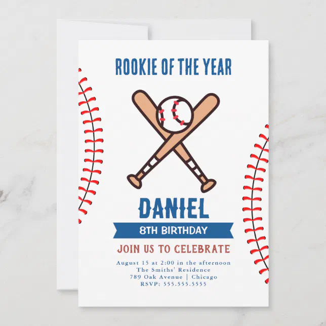 Rookie of the Year Birthday Baseball Party Invitation | Zazzle