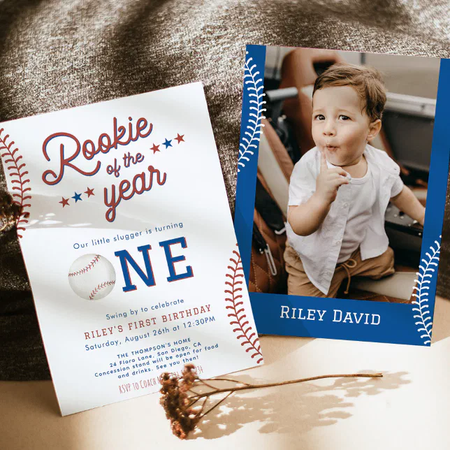 Rookie of the Year First Birthday Baseball Party Invitation | Zazzle