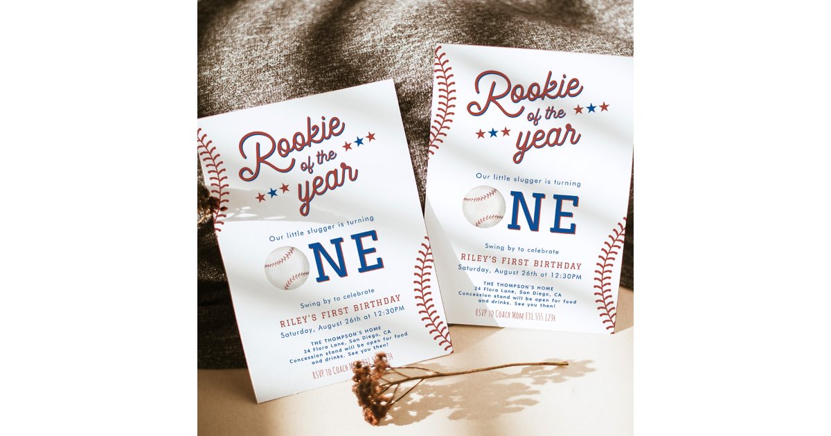 Rookie of the Year First Birthday Baseball Party Invitation | Zazzle