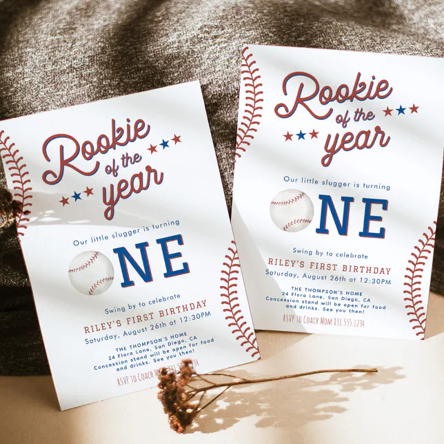 Rookie of the Year First Birthday Baseball Party Invitation | Zazzle