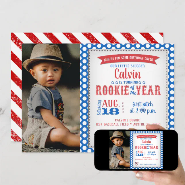 Rookie of the Year First Birthday Invitation | Zazzle