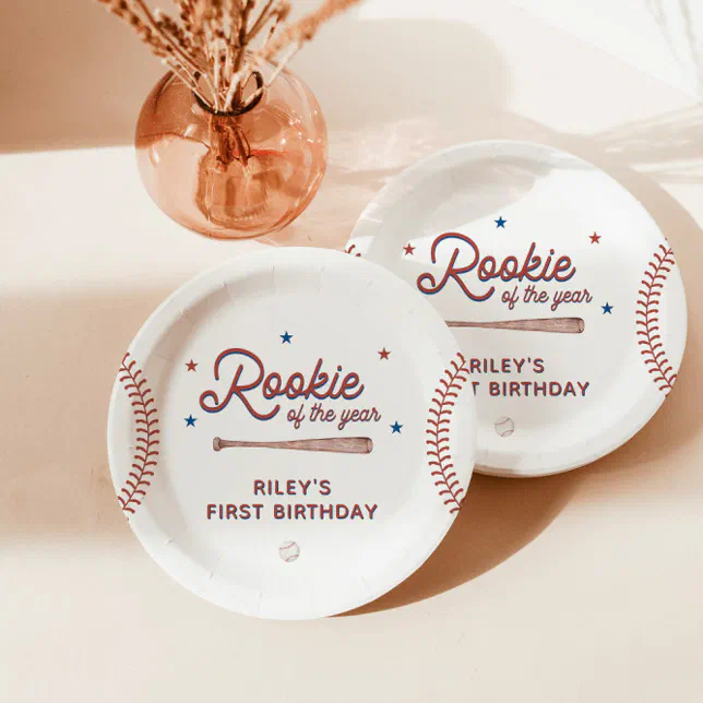 Rookie of the Year First Birthday Party Paper Plates | Zazzle