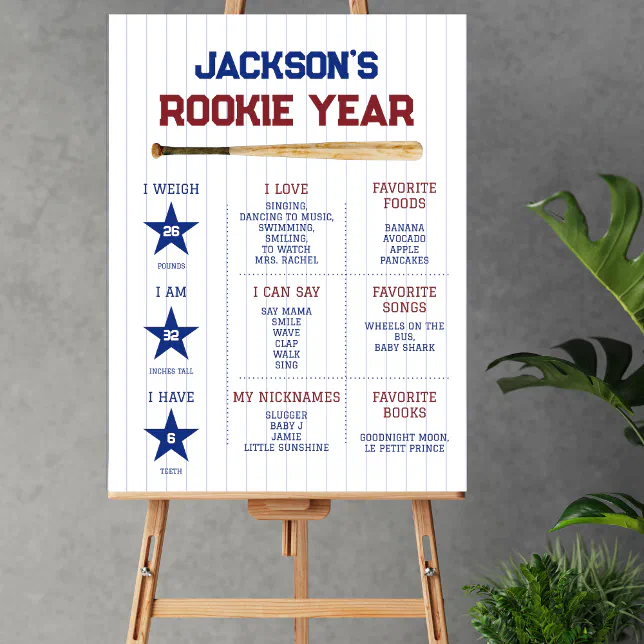 Rookie Year Stats 1st Birthday Milestone Baseball Foam Board | Zazzle