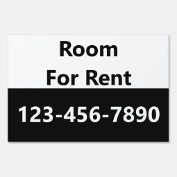 Room For Rent Black and White Phone Number Sign | Zazzle