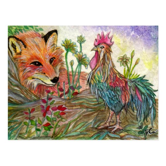 Rooster And Fox Postcard | Zazzle.com