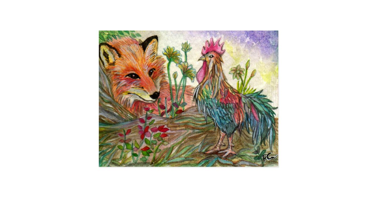 Rooster And Fox Postcard | Zazzle.com