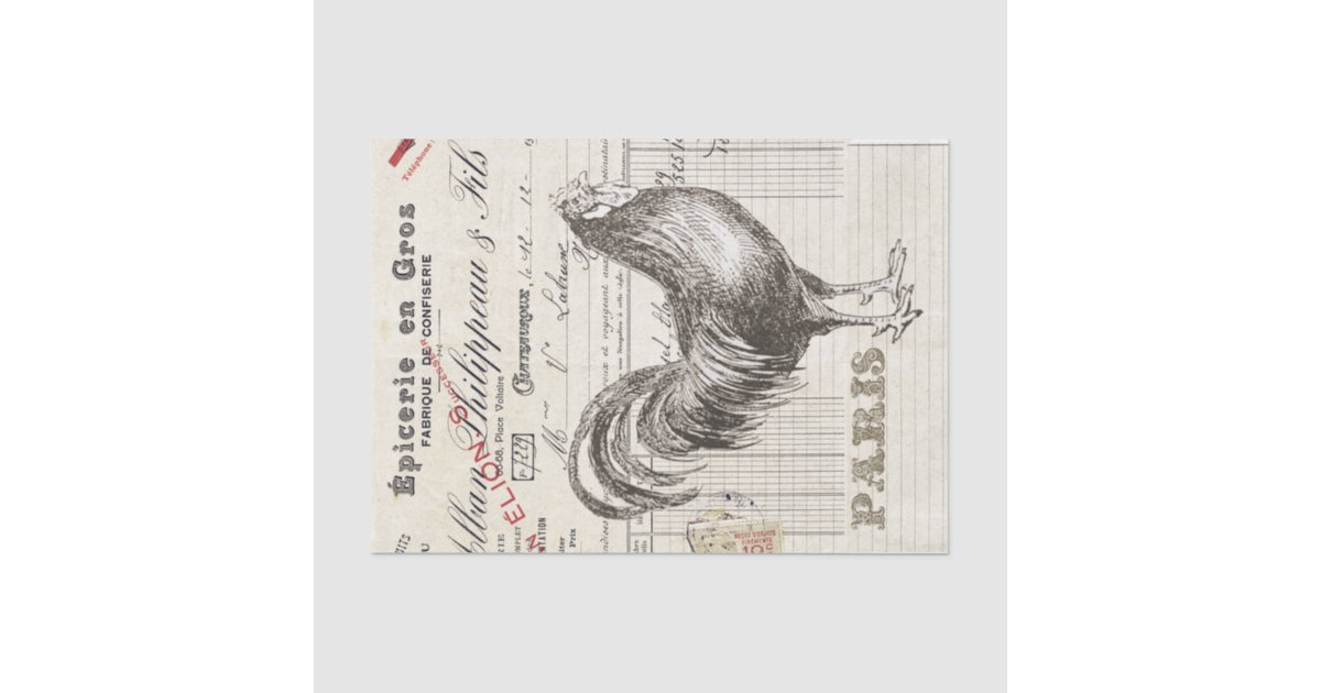 Rooster Bird French Receipt Farmhouse Decoupage Tissue Paper | Zazzle