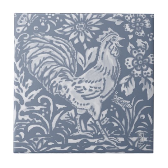 Rooster Blue White Botanical Delft Painting Ceramic Tile | Zazzle.com