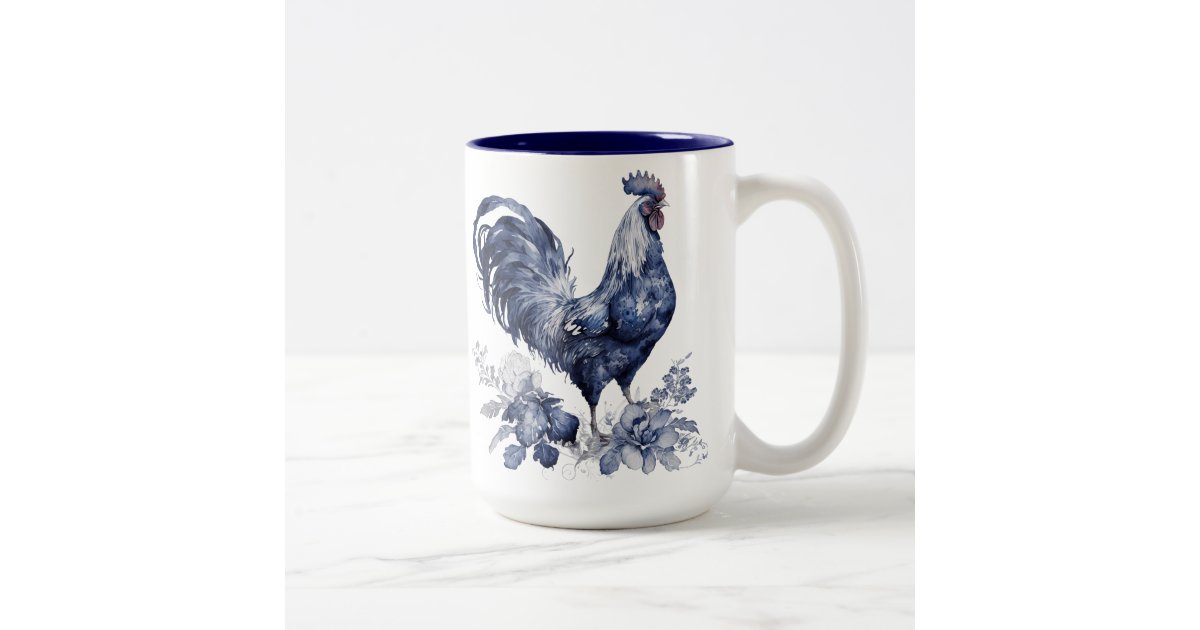 "Rooster" Blue Willow Style Custom Two-Tone Coffee Mug | Zazzle
