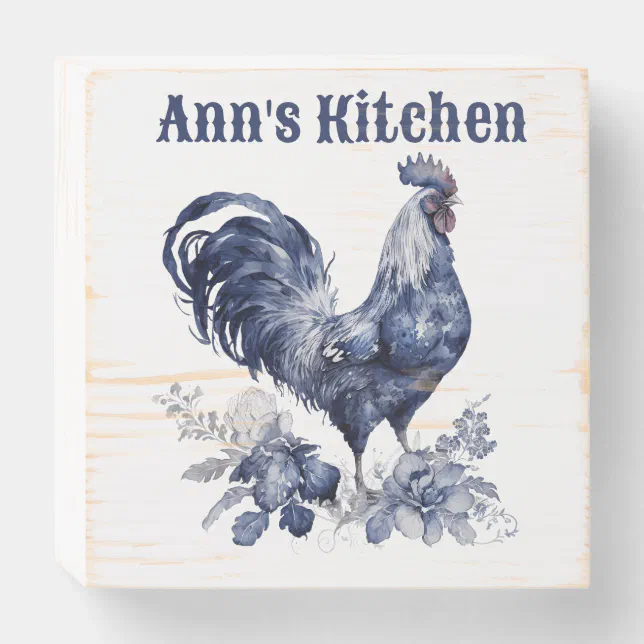 "Rooster" Blue Willow Style Custom Wooden Box Sign | Zazzle