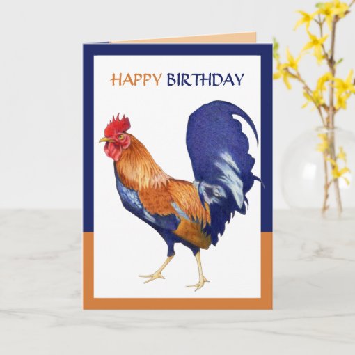 Rooster border Happy Birthday Card | Zazzle