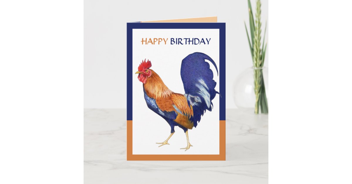 Rooster border Happy Birthday Card | Zazzle