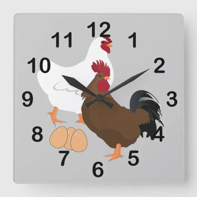 Rooster Chicken Eggs Square Wall Clock | Zazzle