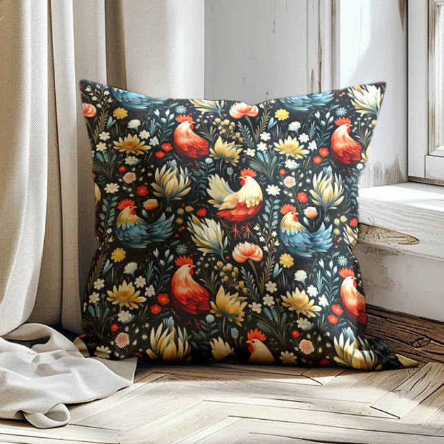 Rooster Chicken Farmhouse Navy Blue Farm Throw Pillow | Zazzle
