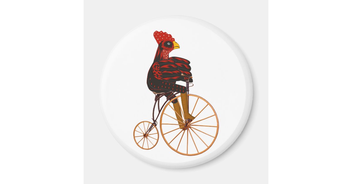 Rooster Chicken Riding A Vintage Bicycle Magnet | Zazzle