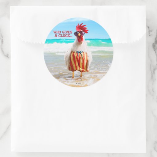 Rooster Dude Chillin' at Beach in Swim Trunks Classic Round Sticker ...