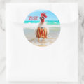 Rooster Dude Chillin' at Beach in Swim Trunks Classic Round Sticker ...