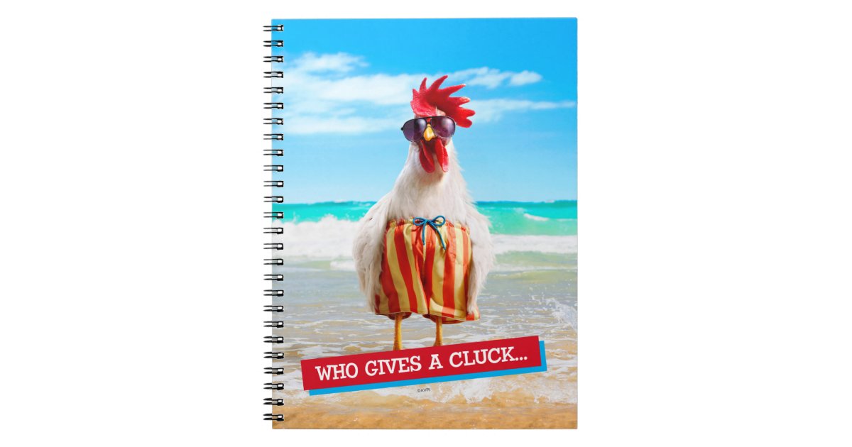 Rooster Dude Chillin' at Beach in Swim Trunks Notebook | Zazzle