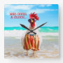 Rooster Dude Chillin' at Beach in Swim Trunks Square Wall Clock | Zazzle