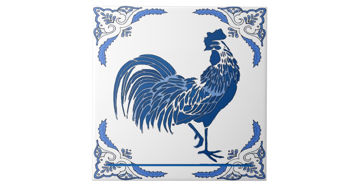 Rooster, Dutch Delft Look Ceramic Tile | Zazzle