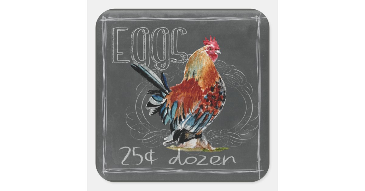 Rooster Eggs On Chalkboard Square Sticker | Zazzle