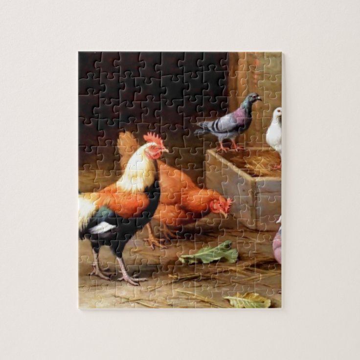 Rooster hen pigeons jigsaw puzzle | Zazzle