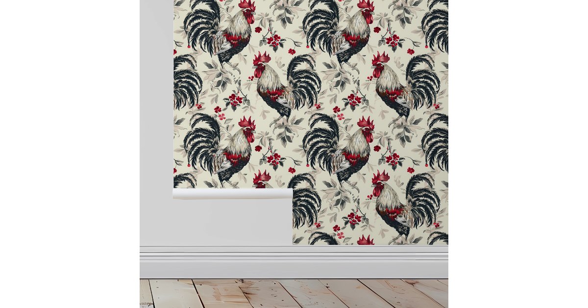 Rooster Pattern Kitchen Wallpaper | Zazzle