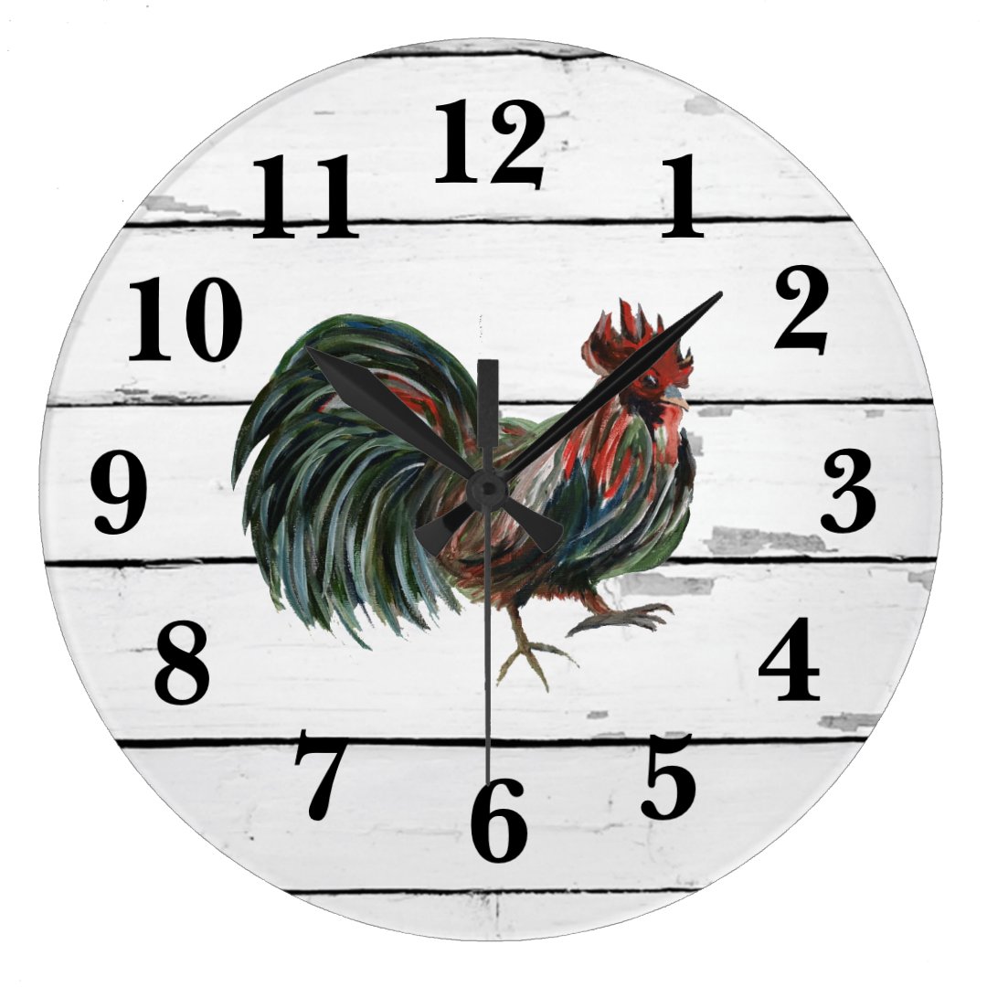 Rooster Rustic Shiplap Farmhouse Decor Large Clock | Zazzle