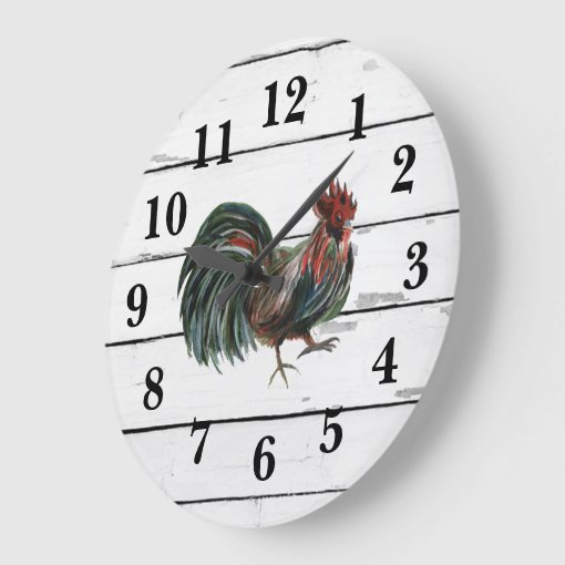 Rooster Rustic Shiplap Farmhouse Decor Large Clock | Zazzle
